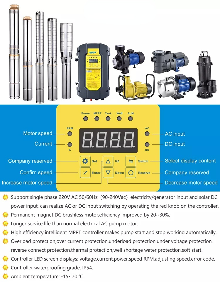 AC DC solar plastic swiming pool pump 72v with controller